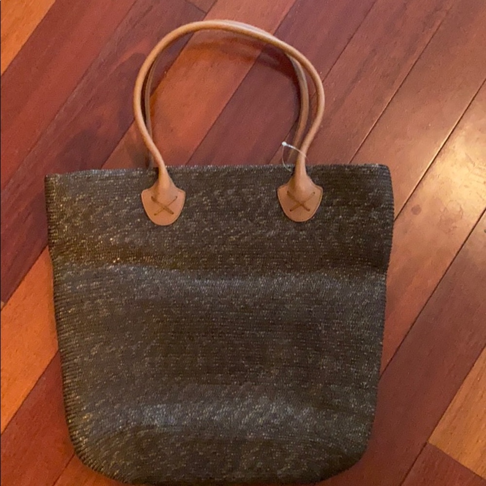 Brand New! Lined Straw Tote With Leather Straps - Gem